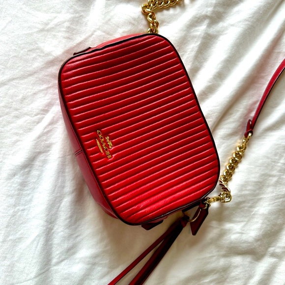 Coach | Bags | Coach Red And Gold Crossbody Bag With Quilted Texture ...